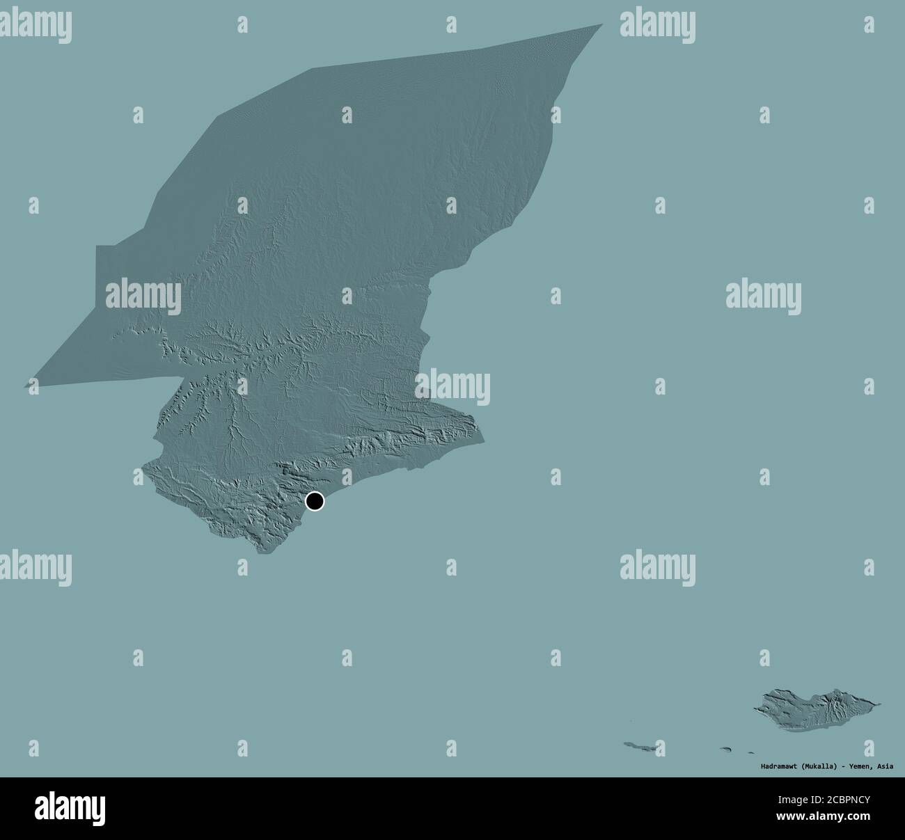 Shape of Hadramawt, governorate of Yemen, with its capital isolated on ...