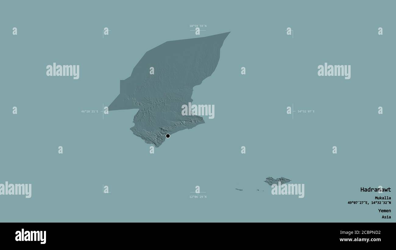 Area of Hadramawt, governorate of Yemen, isolated on a solid background ...