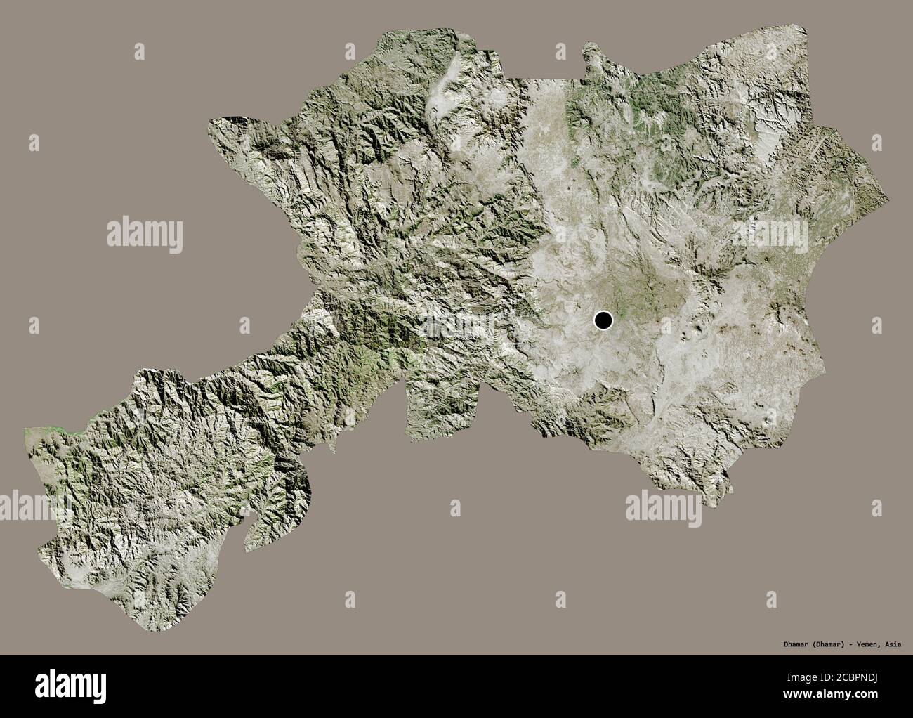 Shape of Dhamar, governorate of Yemen, with its capital isolated on a ...