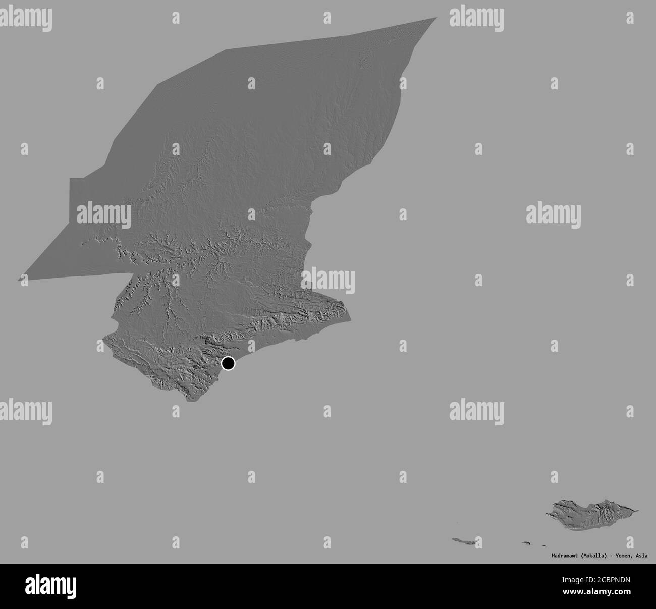 Shape of Hadramawt, governorate of Yemen, with its capital isolated on ...