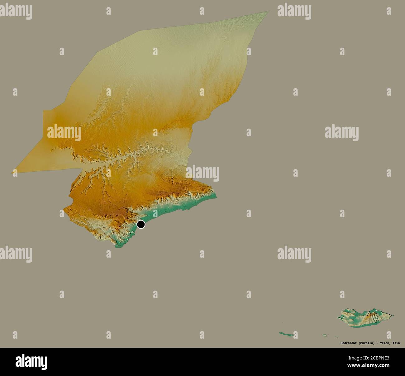 Shape of Hadramawt, governorate of Yemen, with its capital isolated on ...