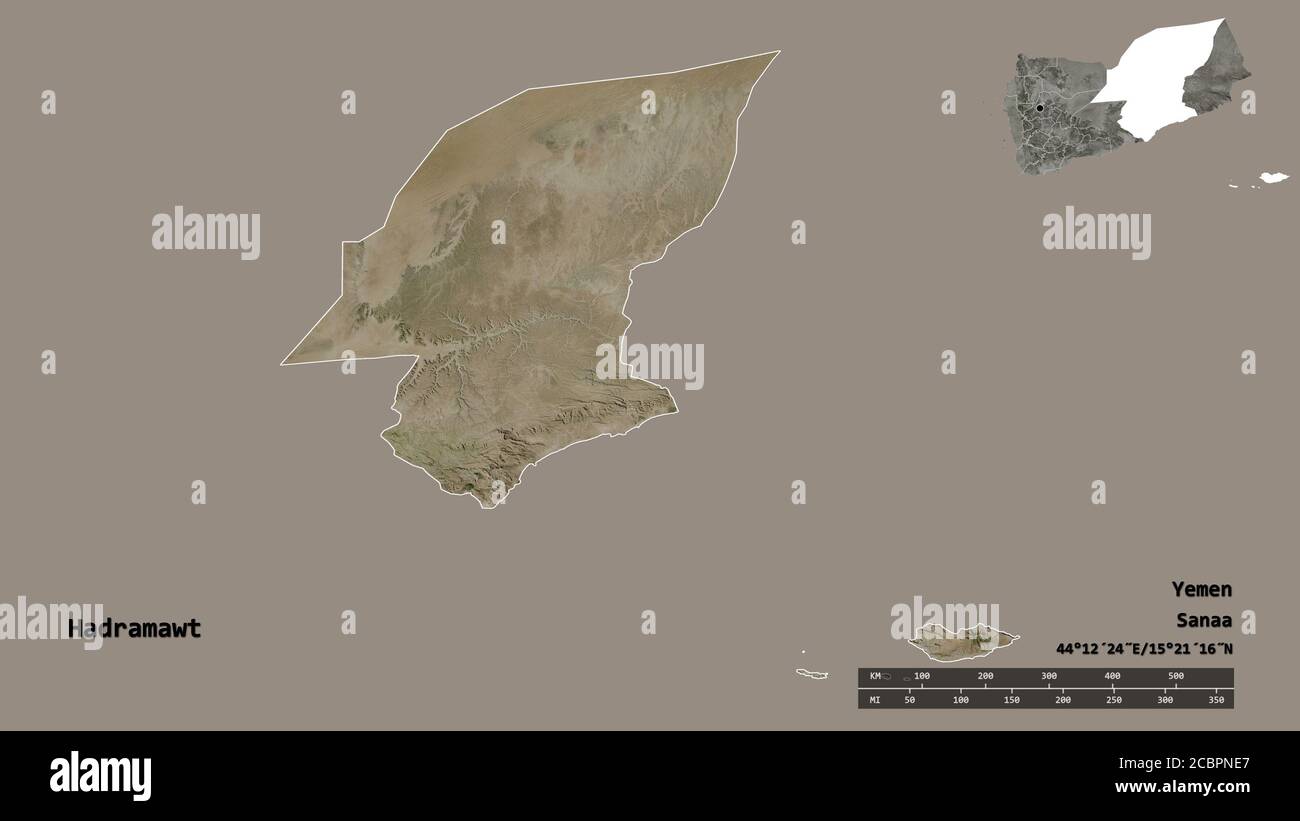 Shape of Hadramawt, governorate of Yemen, with its capital isolated on ...