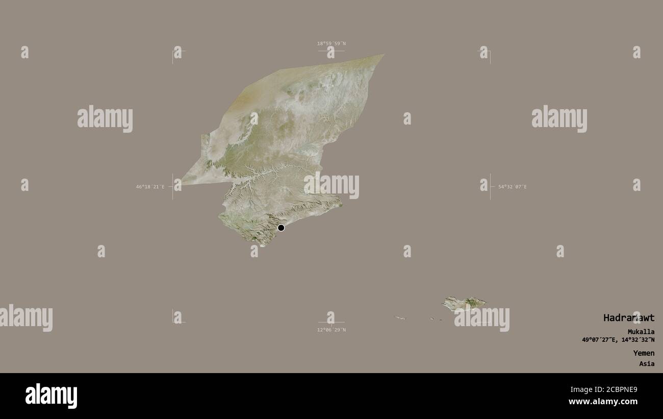 Area of Hadramawt, governorate of Yemen, isolated on a solid background ...