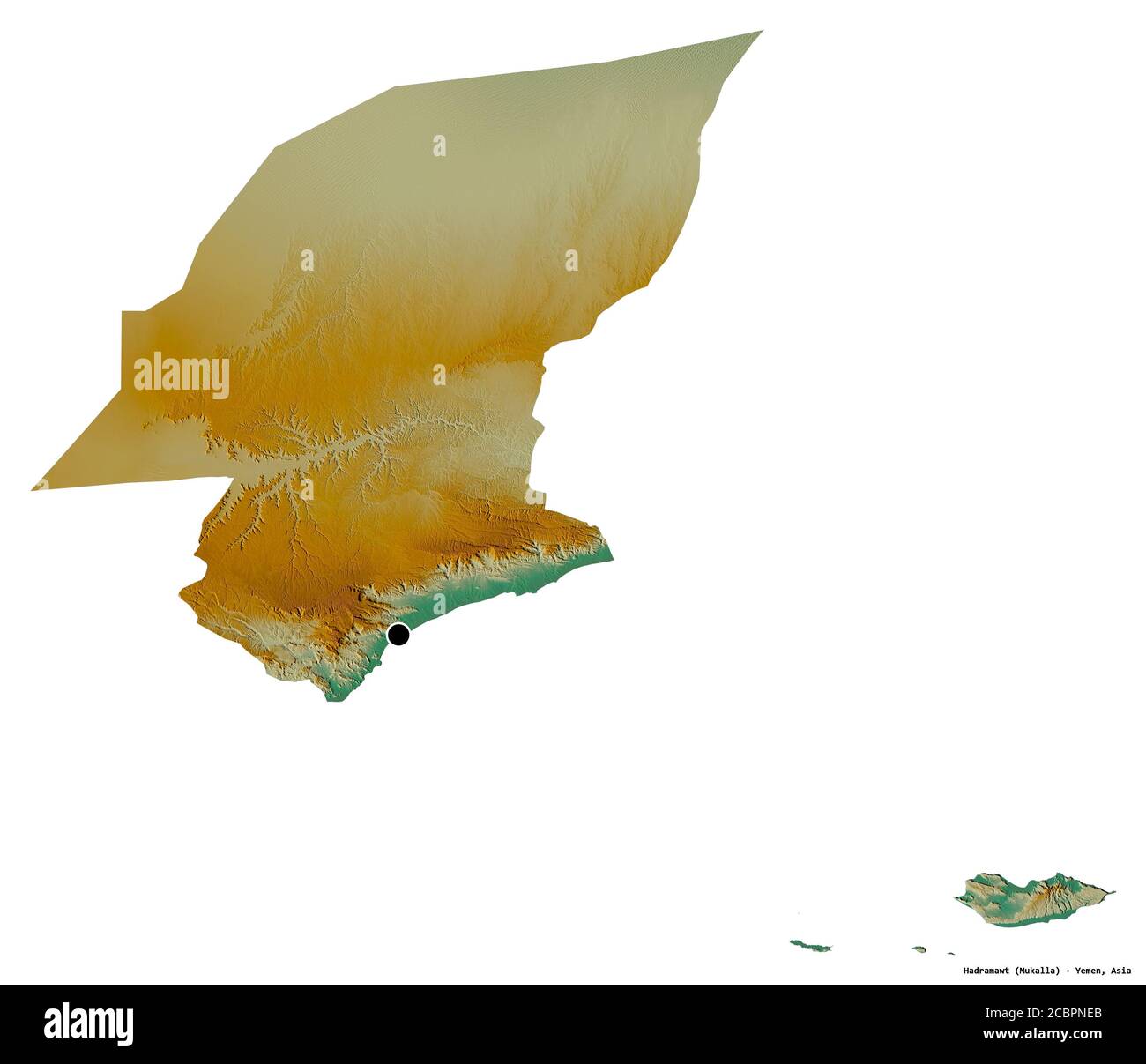 Shape of Hadramawt, governorate of Yemen, with its capital isolated on ...