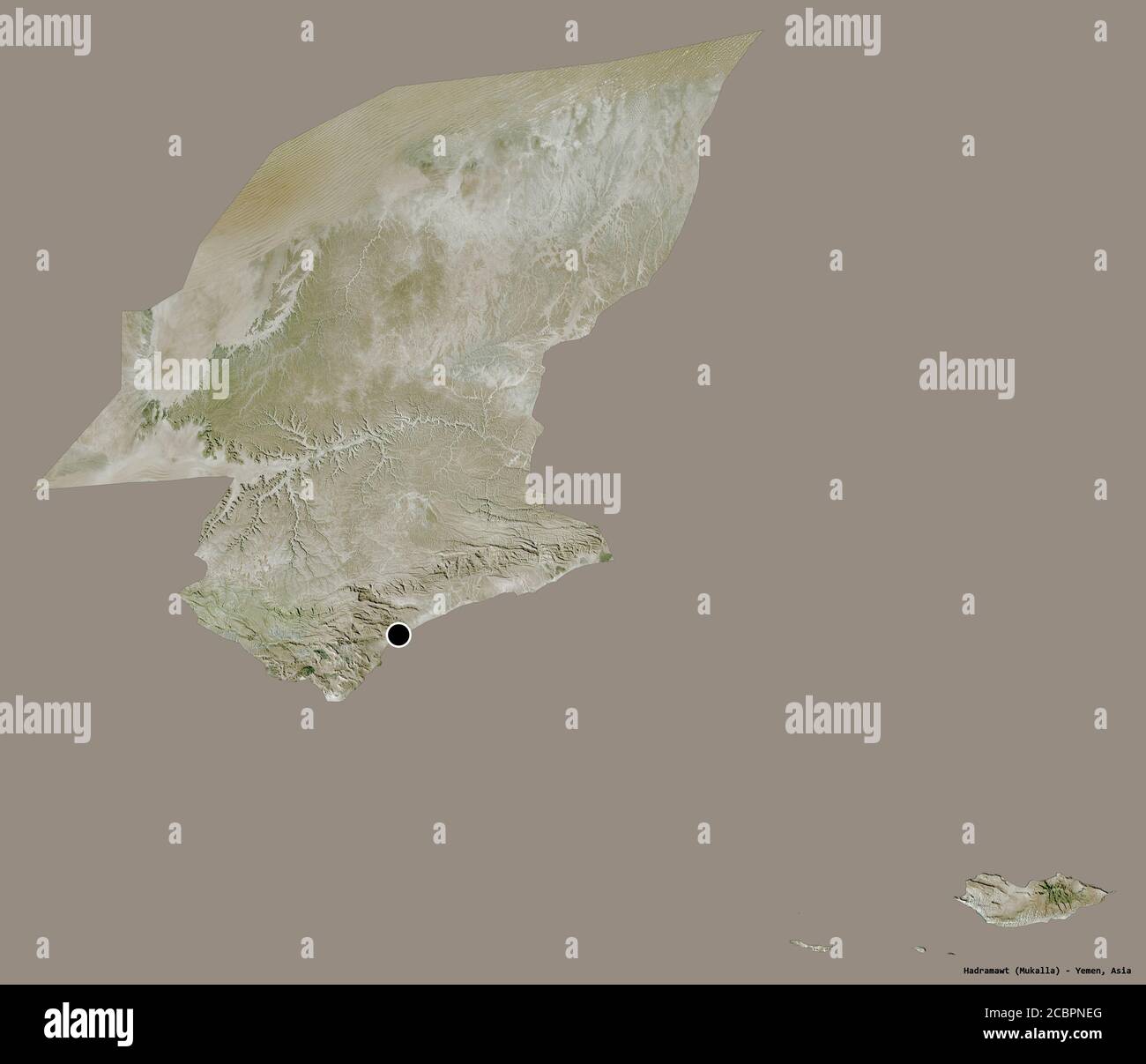 Shape of Hadramawt, governorate of Yemen, with its capital isolated on ...