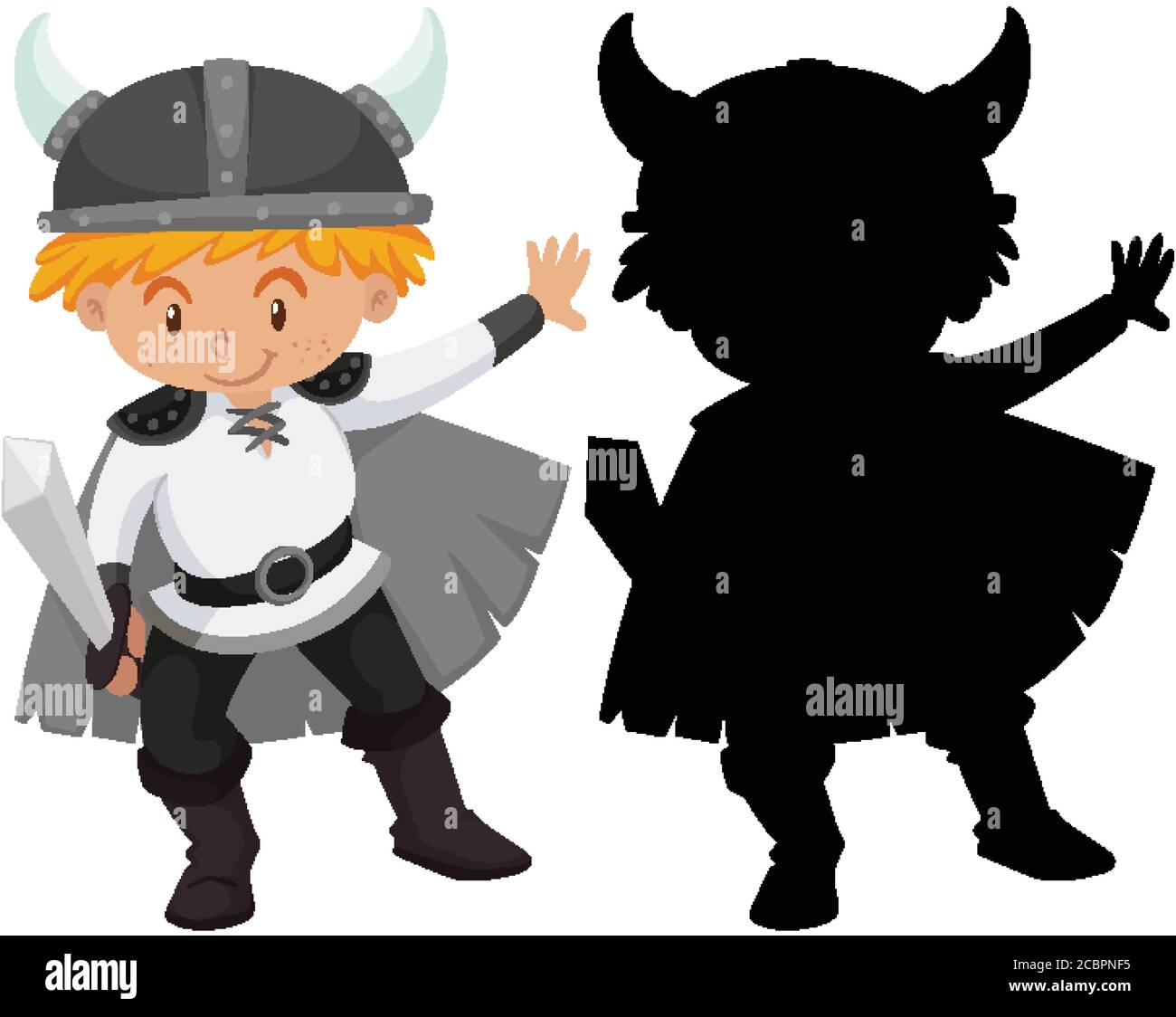 Cute knight cartoon character with its silhouette illustration Stock ...