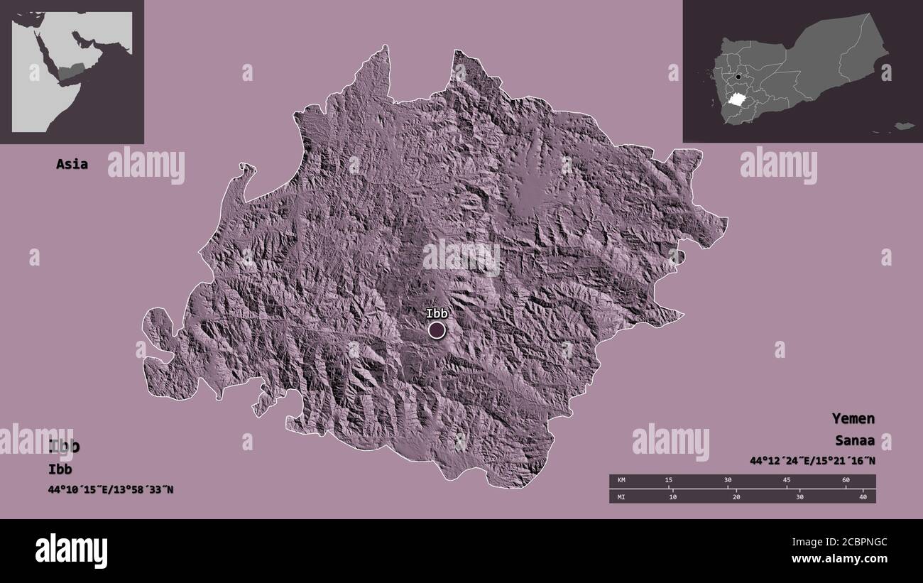 Shape of Ibb, governorate of Yemen, and its capital. Distance scale ...