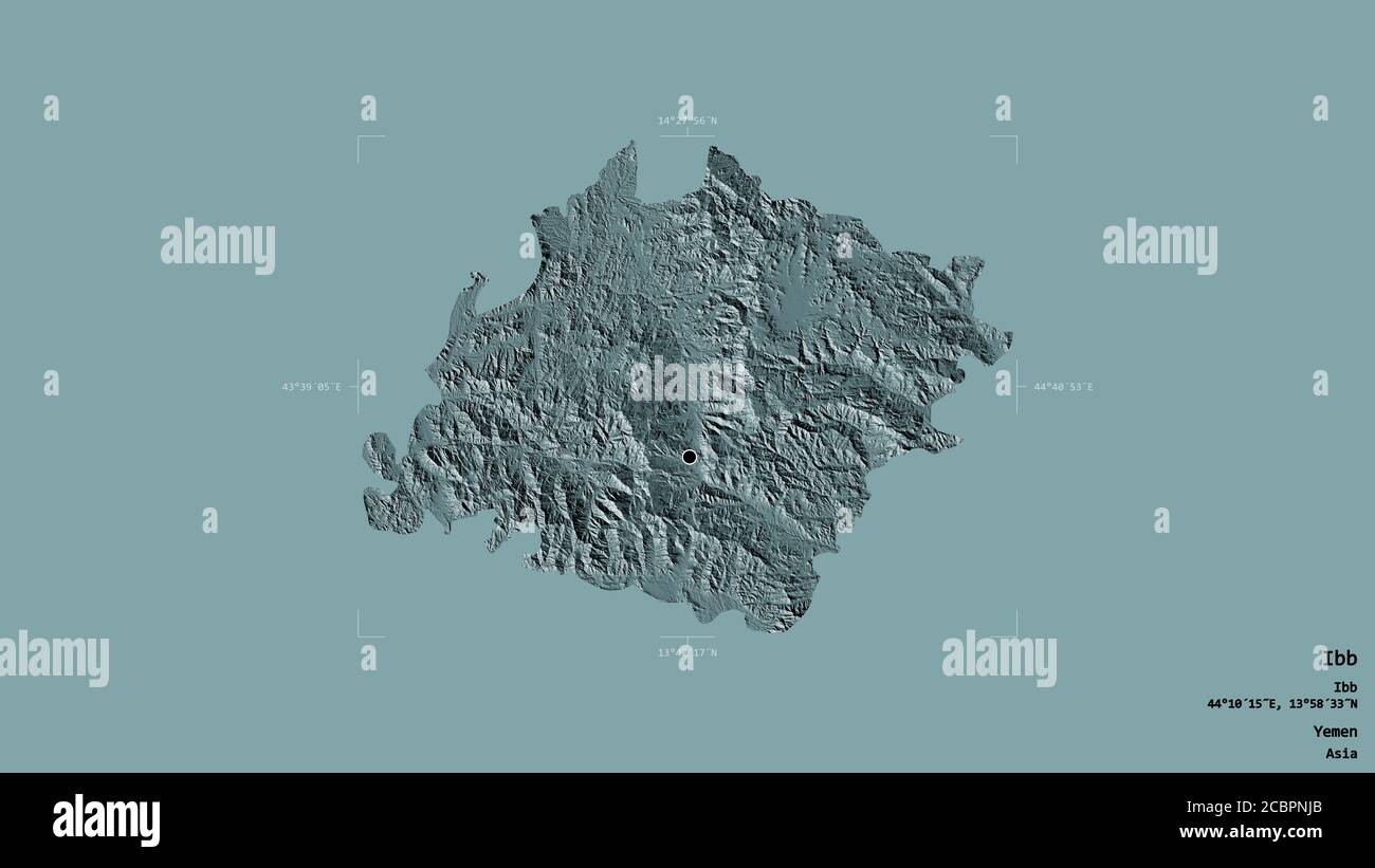 Area of Ibb, governorate of Yemen, isolated on a solid background in a ...