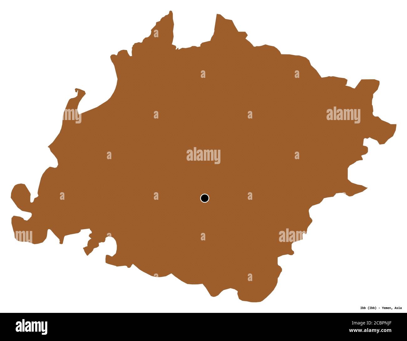 Shape of Ibb, governorate of Yemen, with its capital isolated on white ...