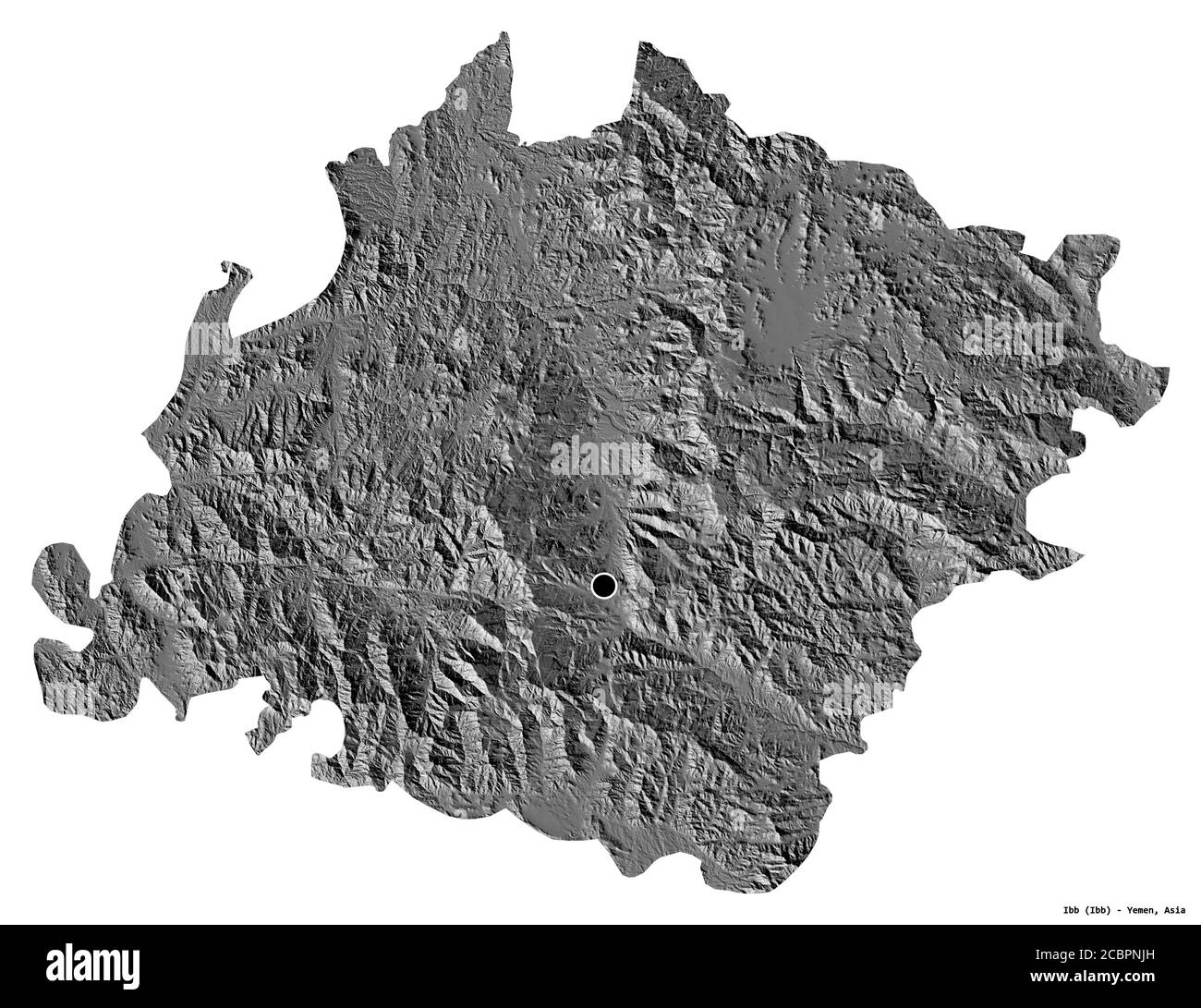 Shape of Ibb, governorate of Yemen, with its capital isolated on white ...