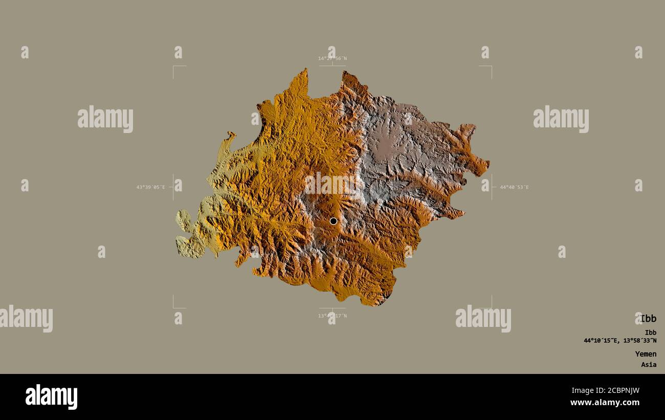 Area of Ibb, governorate of Yemen, isolated on a solid background in a ...
