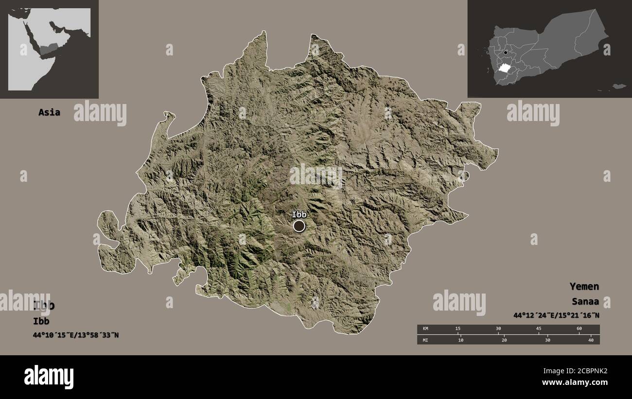 Shape of Ibb, governorate of Yemen, and its capital. Distance scale ...