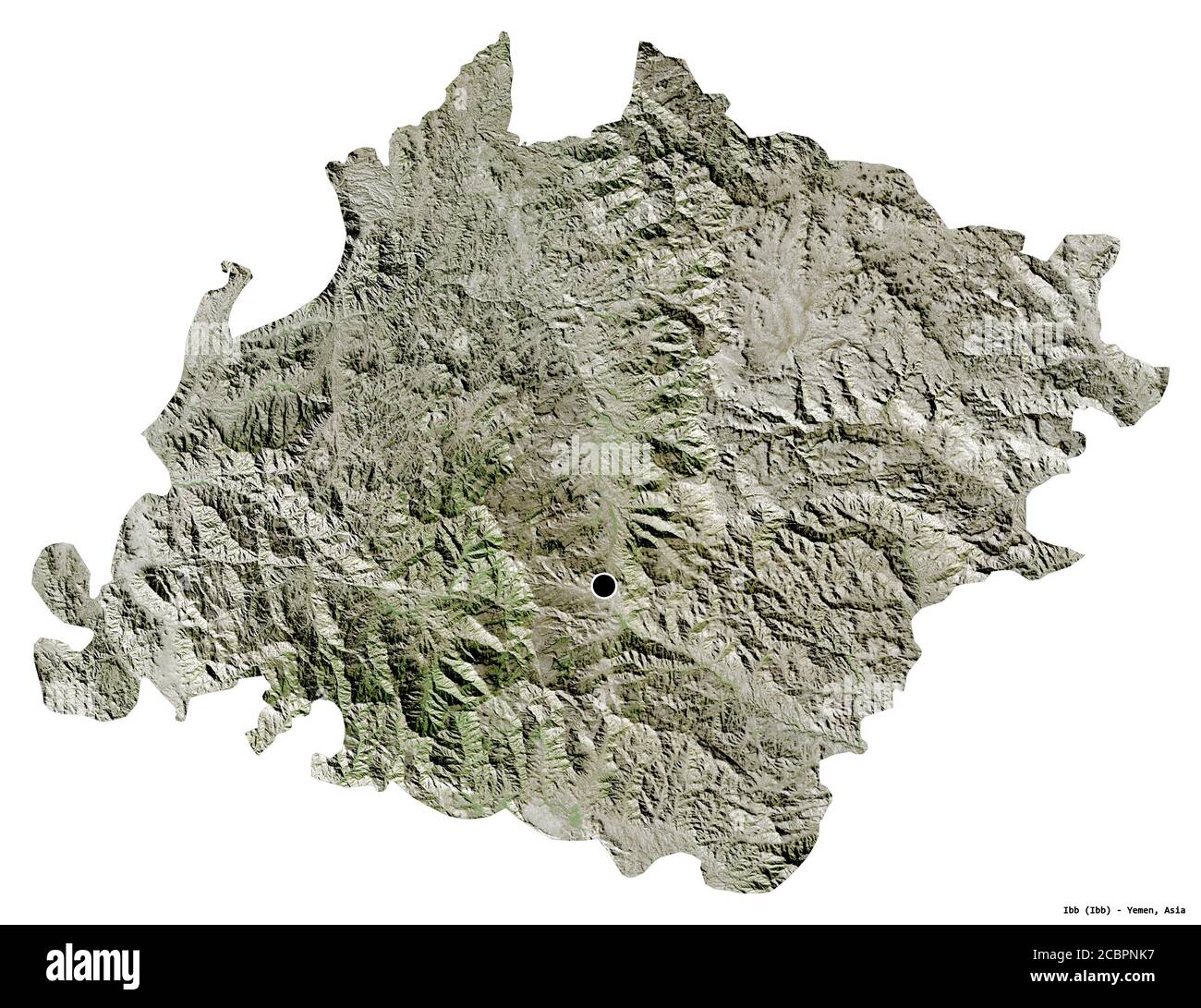 Shape of Ibb, governorate of Yemen, with its capital isolated on white ...