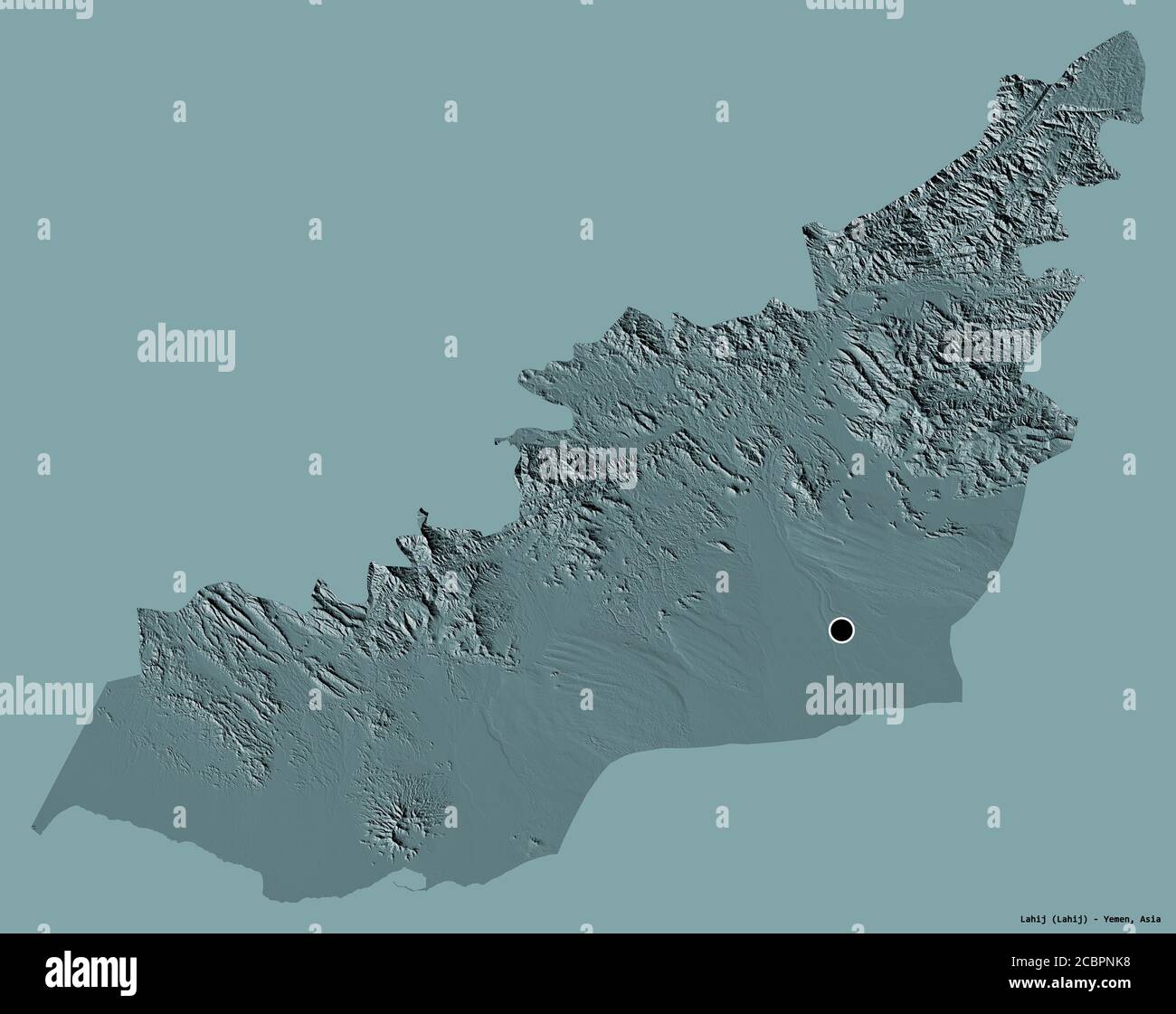 Shape of Lahij, governorate of Yemen, with its capital isolated on a ...