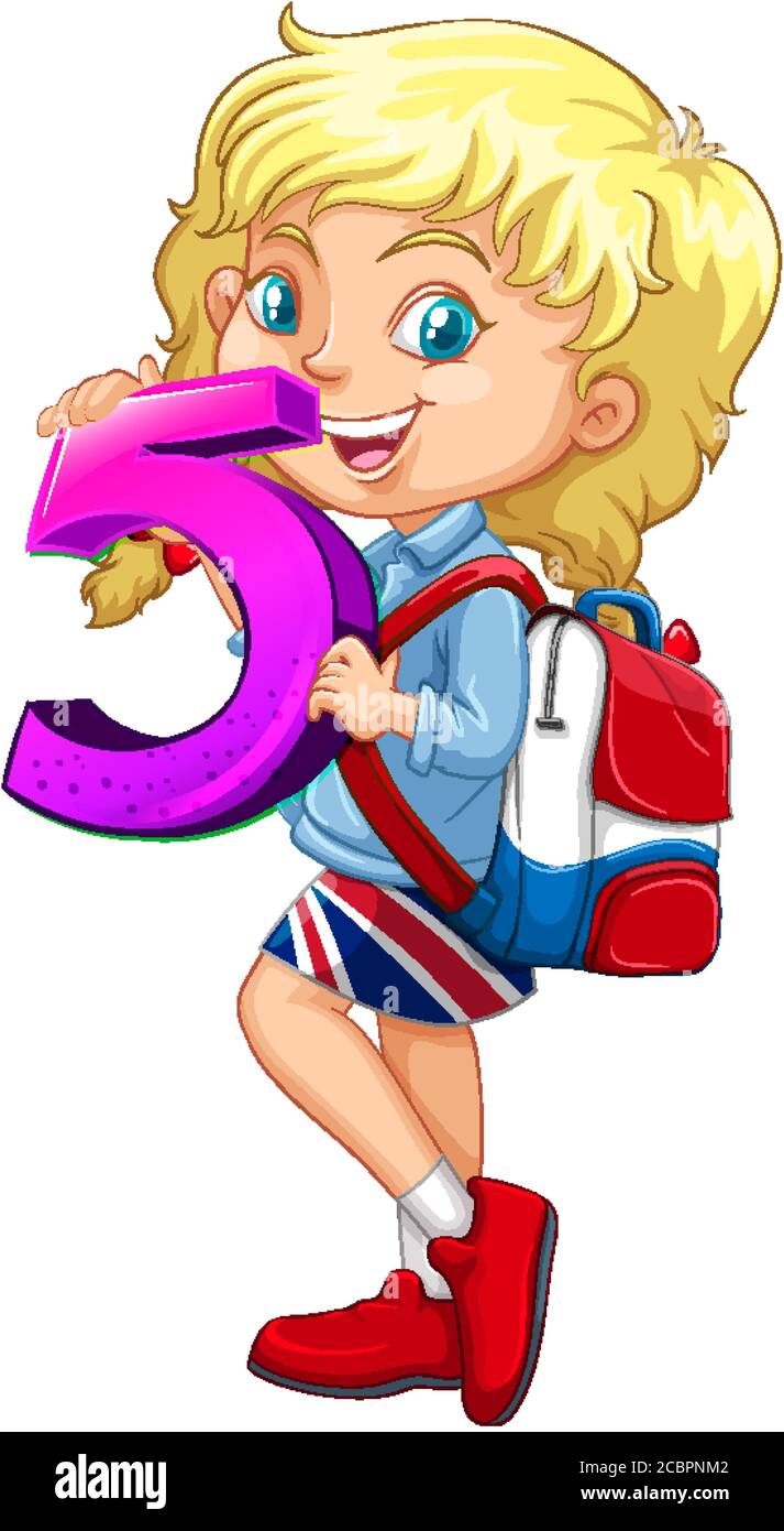 Asian girl holding math number five illustration Stock Vector Image ...