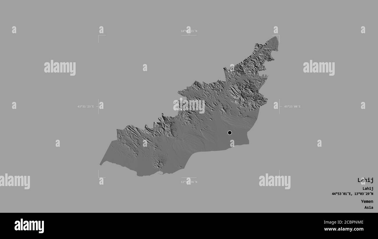 Area of Lahij, governorate of Yemen, isolated on a solid background in ...