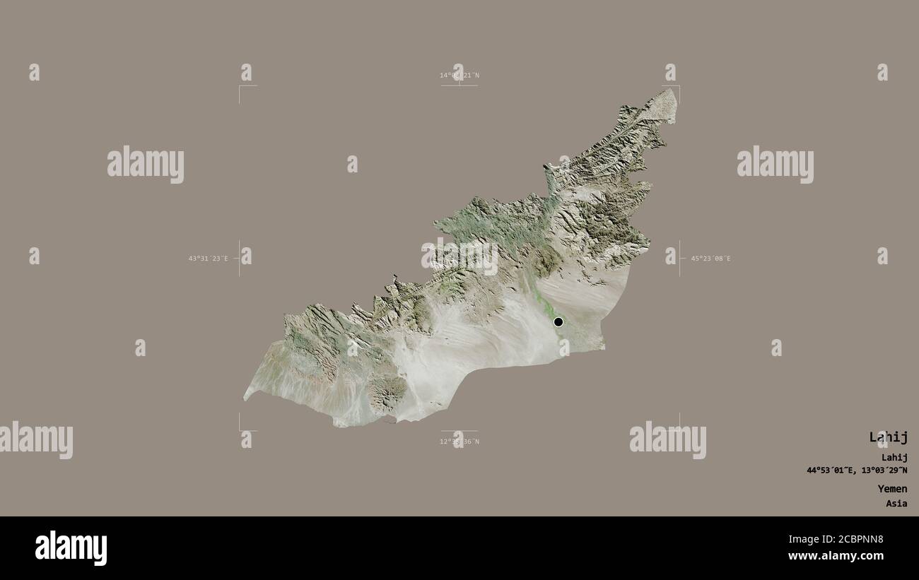 Area of Lahij, governorate of Yemen, isolated on a solid background in ...