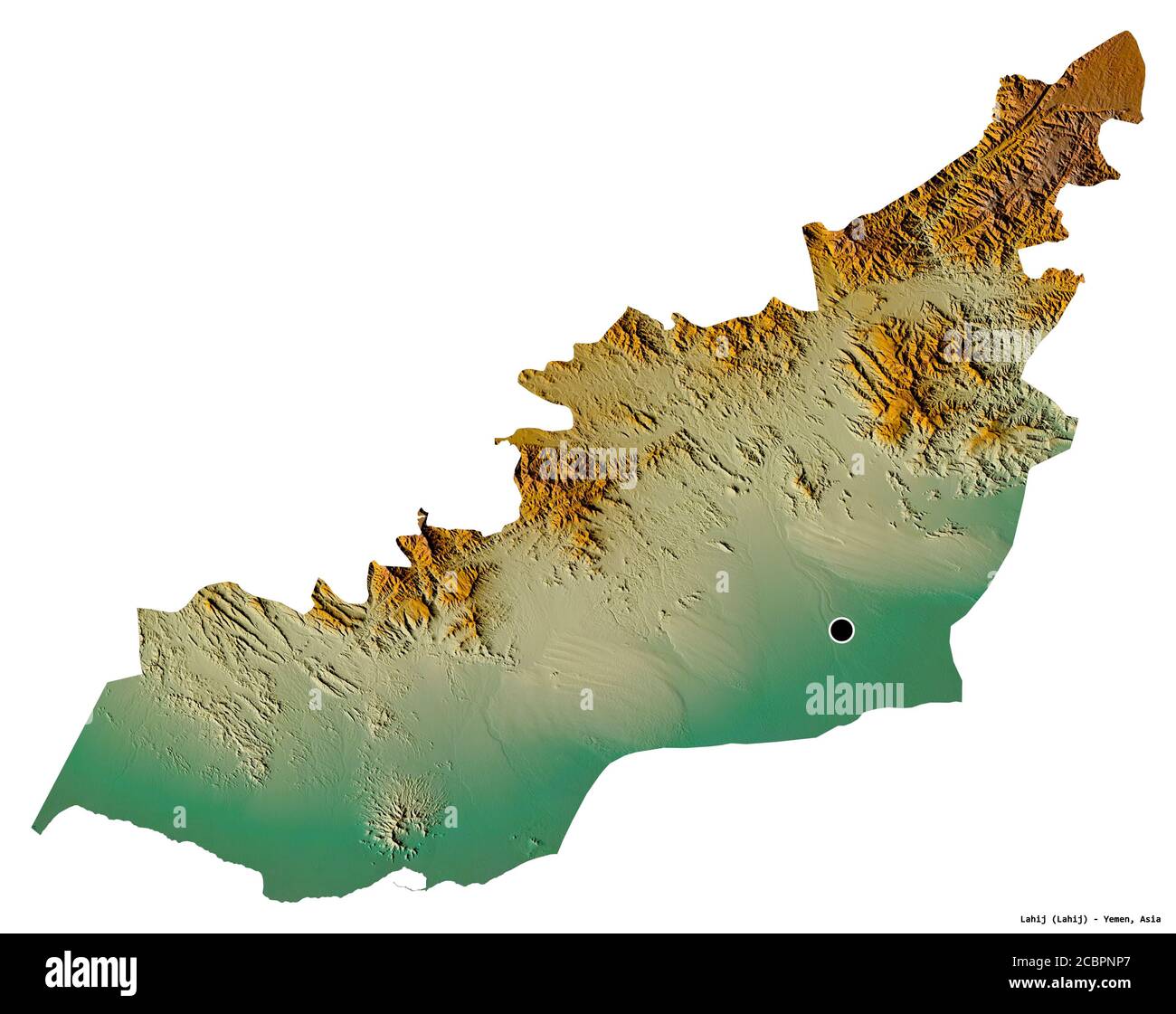 Shape of Lahij, governorate of Yemen, with its capital isolated on ...