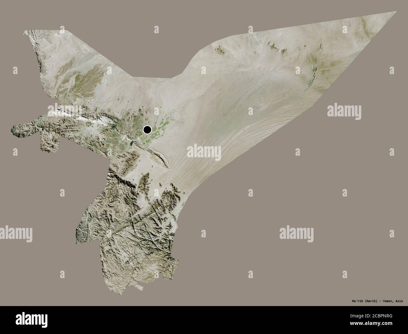 Shape of Ma'rib, governorate of Yemen, with its capital isolated on a ...