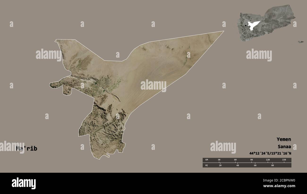 Shape of Ma'rib, governorate of Yemen, with its capital isolated on ...
