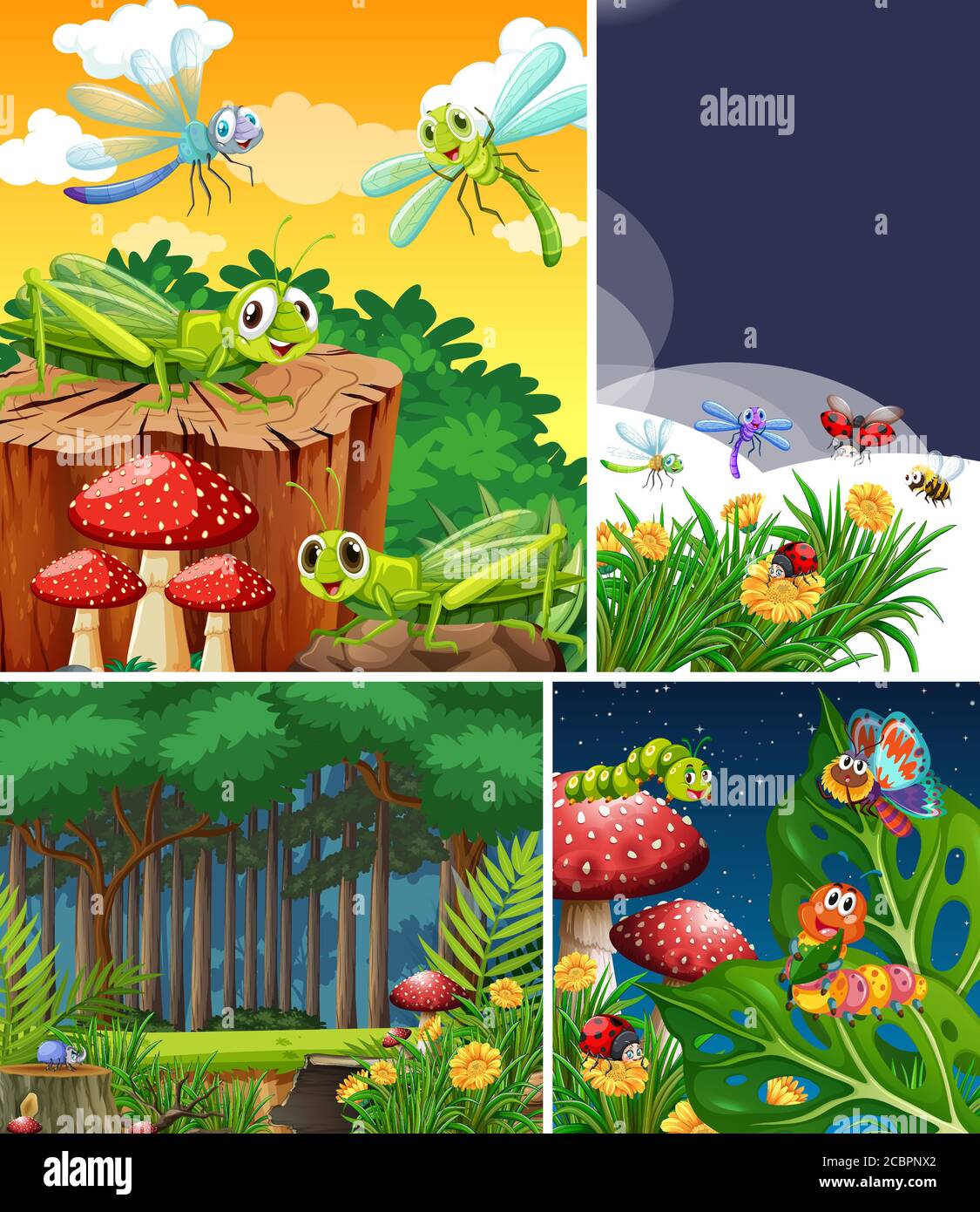 Set of different insects living in the garden background illustration ...