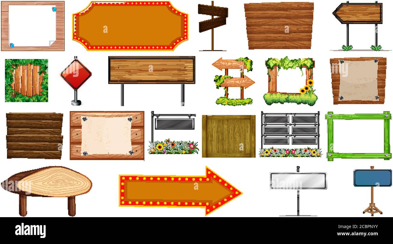 Set of wooden banner sign illustration Stock Vector Image & Art - Alamy