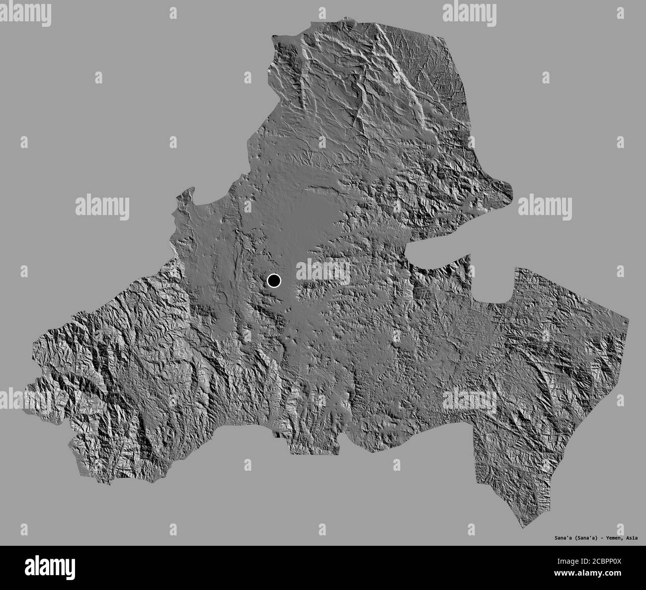 Shape of Sana'a, city of Yemen, with its capital isolated on a solid ...