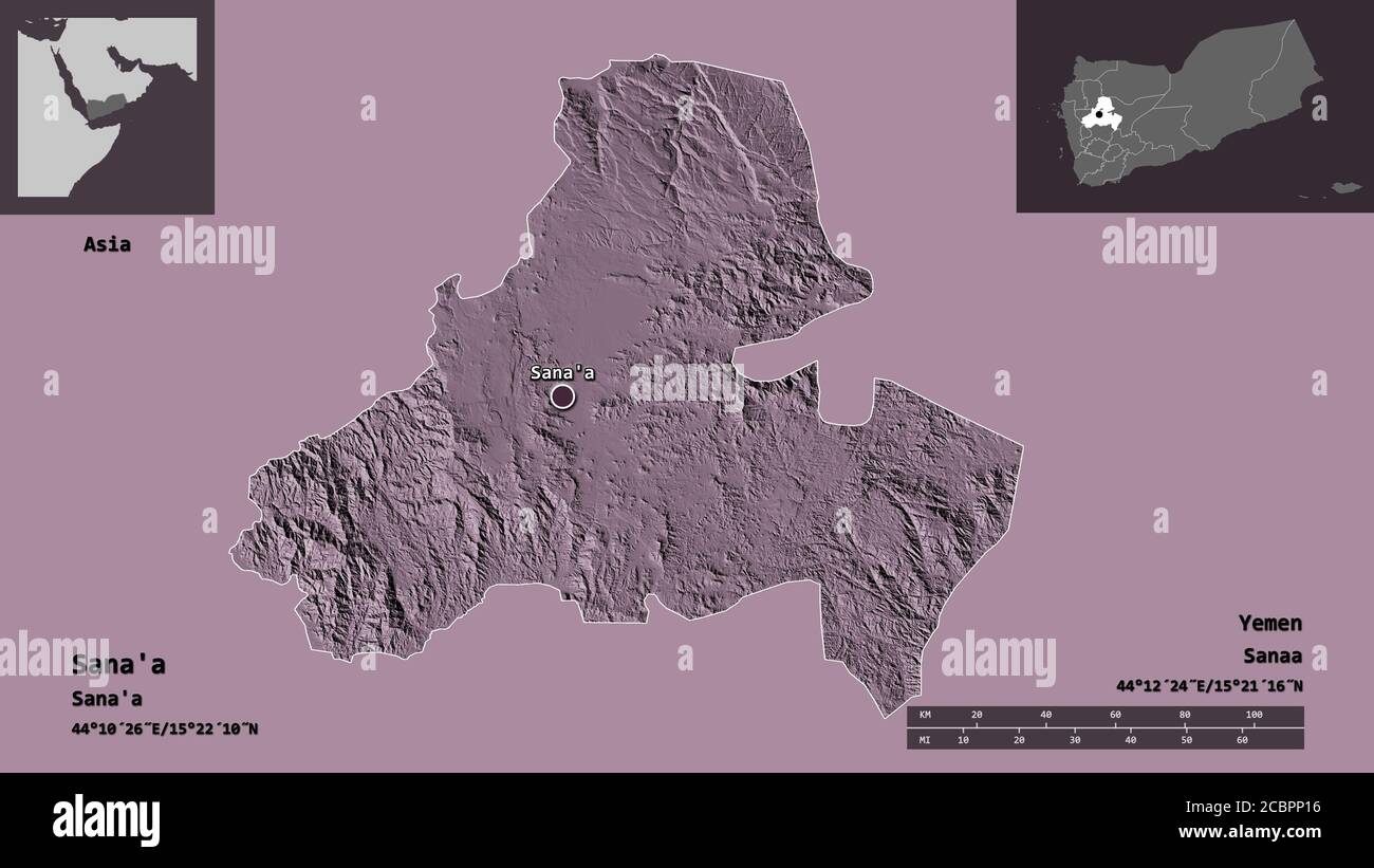 Shape of Sana'a, city of Yemen, and its capital. Distance scale ...