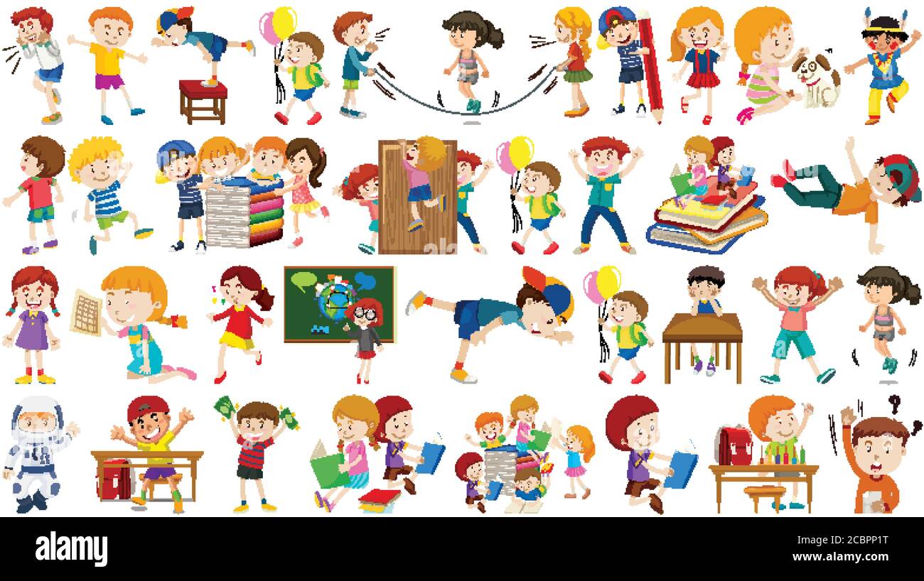 Set of cute kids cartoon character illustration Stock Vector Image ...