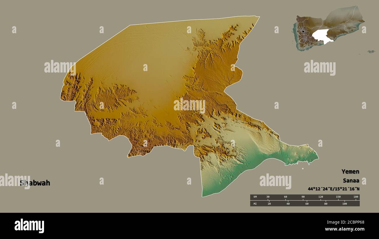 Shape of Shabwah, governorate of Yemen, with its capital isolated on ...