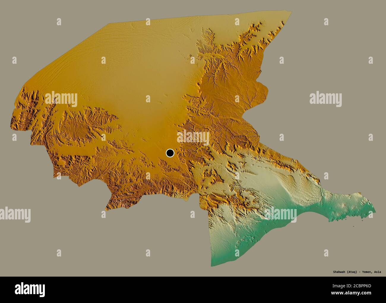 Shape of Shabwah, governorate of Yemen, with its capital isolated on a ...