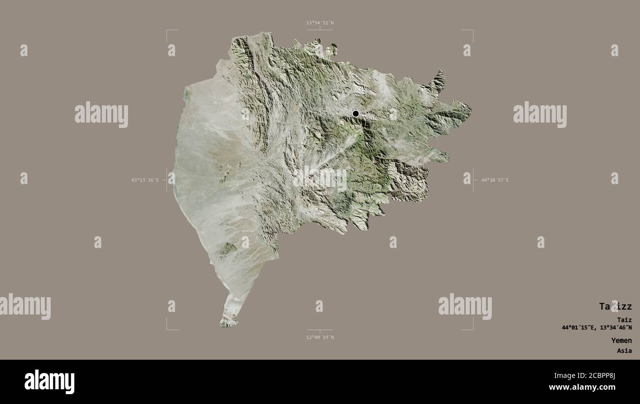 Area of Ta`izz, governorate of Yemen, isolated on a solid background in ...