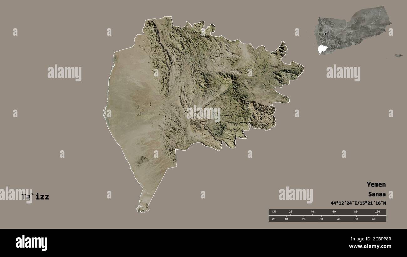 Shape of Ta`izz, governorate of Yemen, with its capital isolated on ...