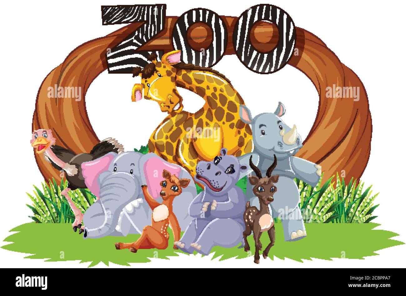 Zoo animals in the wild nature background illustration Stock Vector ...