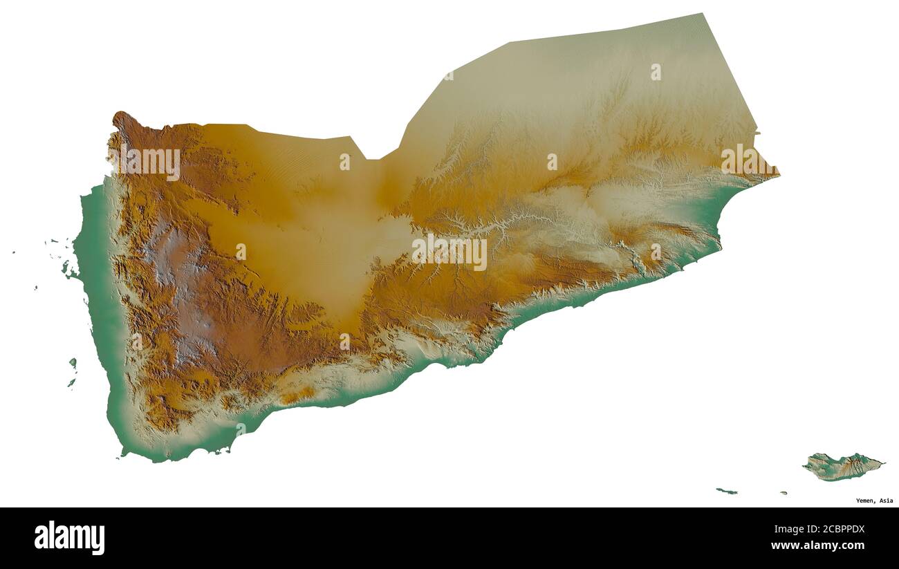 Shape of Yemen with its capital isolated on white background ...