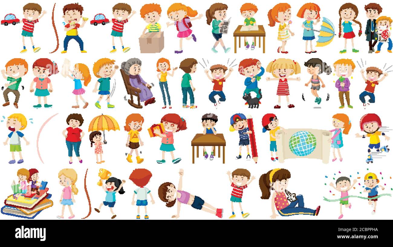 Set of cute kids cartoon character illustration Stock Vector Image ...