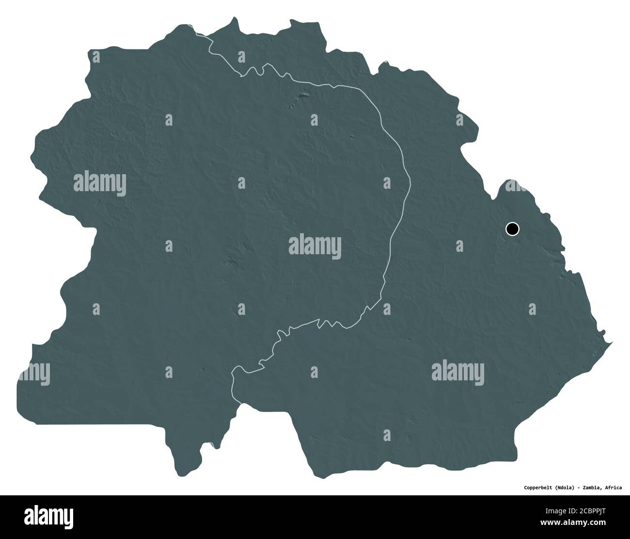 Shape of Copperbelt, province of Zambia, with its capital isolated on ...