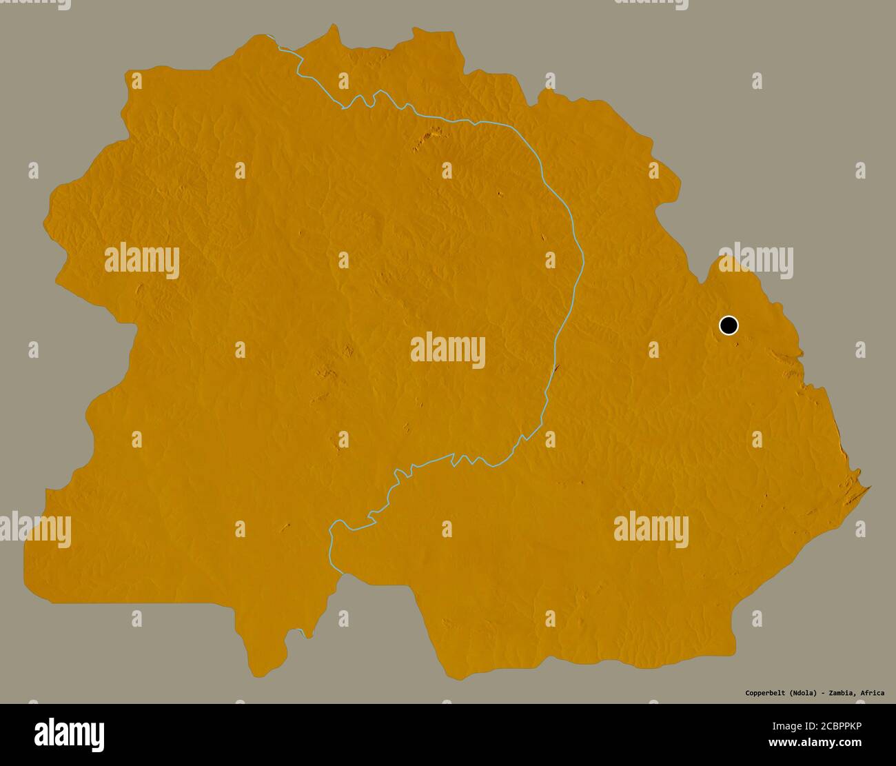 Shape of Copperbelt, province of Zambia, with its capital isolated on a ...