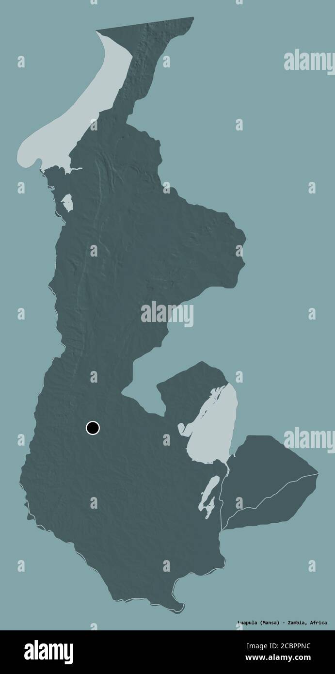 Shape of Luapula, province of Zambia, with its capital isolated on a ...