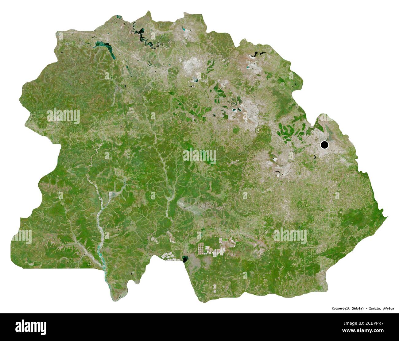 Shape of Copperbelt, province of Zambia, with its capital isolated on ...