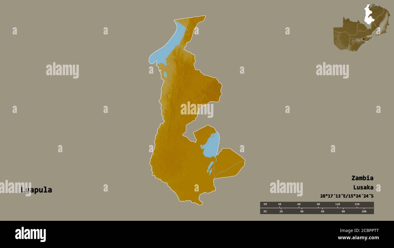 Shape of Luapula, province of Zambia, with its capital isolated on ...
