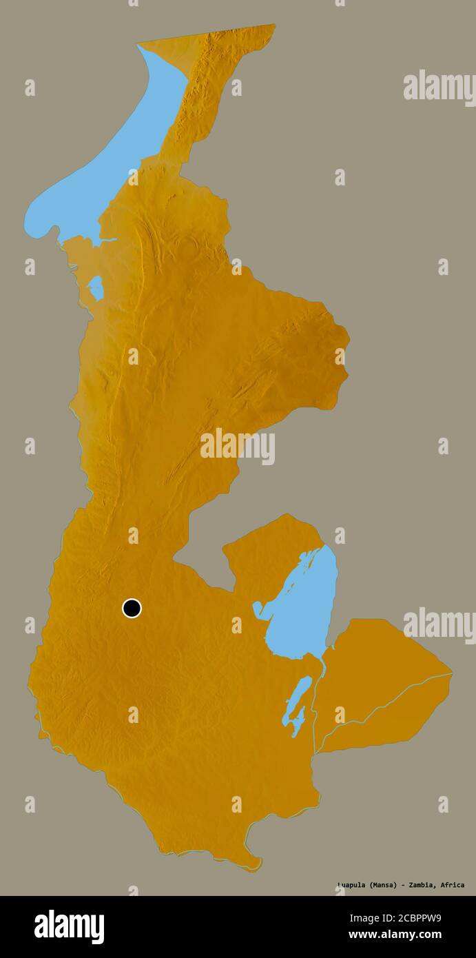 Shape of Luapula, province of Zambia, with its capital isolated on a ...