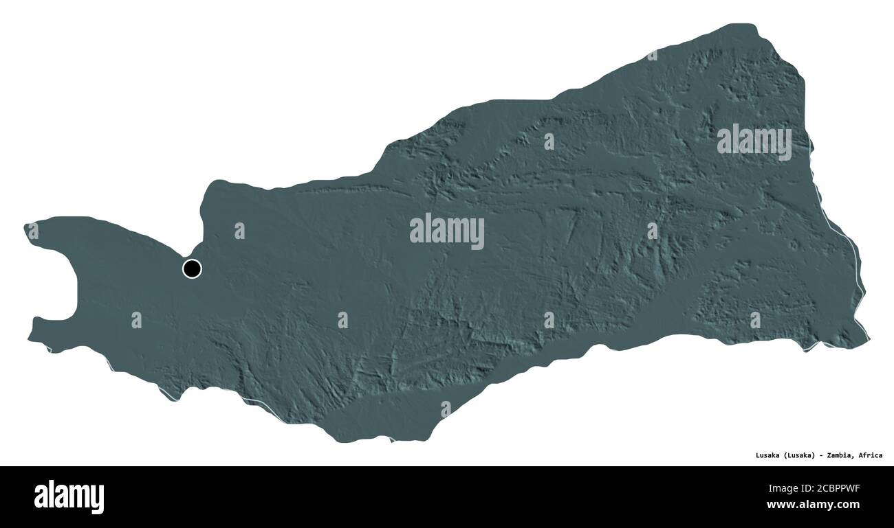 Shape of Lusaka, province of Zambia, with its capital isolated on white ...
