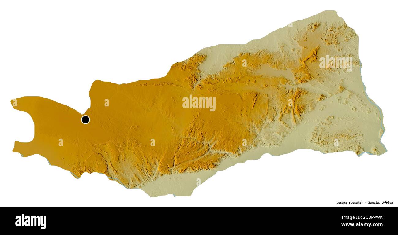 Shape of Lusaka, province of Zambia, with its capital isolated on white ...