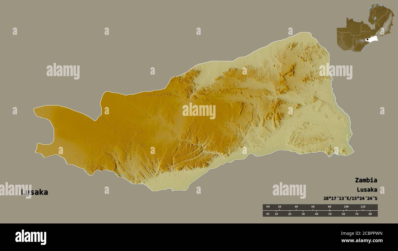 Shape of Lusaka, province of Zambia, with its capital isolated on solid ...
