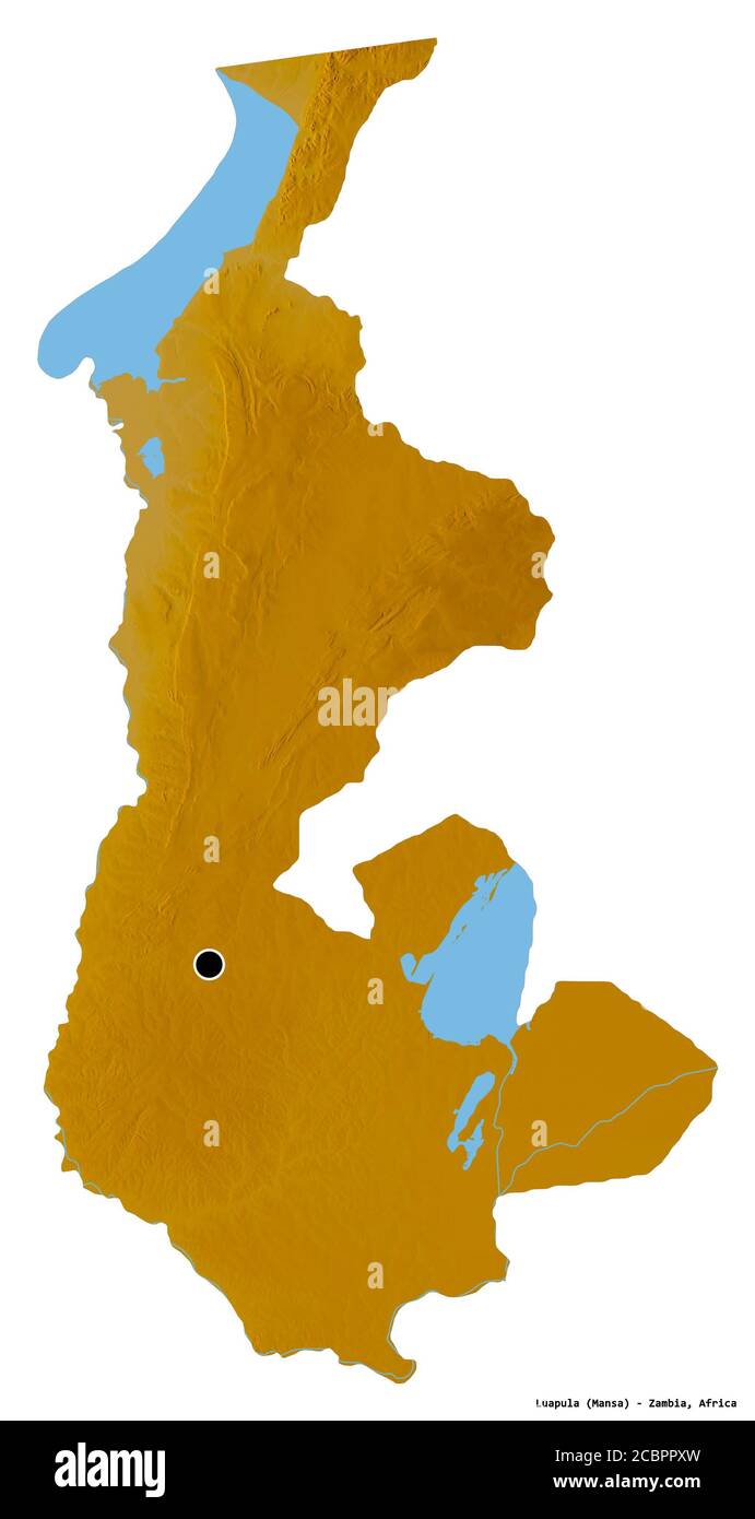 Shape of Luapula, province of Zambia, with its capital isolated on ...
