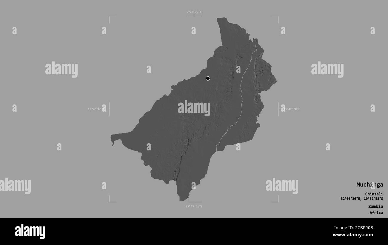 Area of Muchinga, province of Zambia, isolated on a solid background in ...