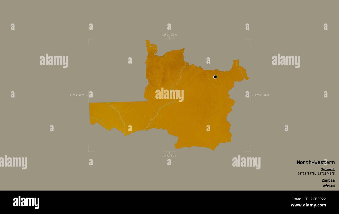 Area of North-Western, province of Zambia, isolated on a solid ...