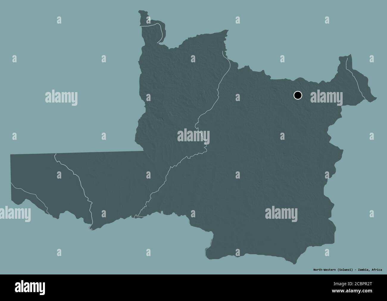 Shape of North-Western, province of Zambia, with its capital isolated ...