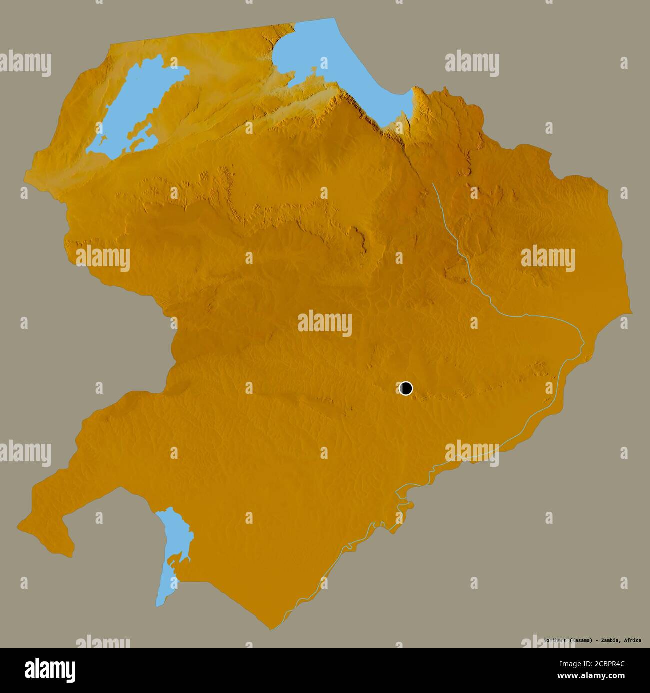 Shape of Northern, province of Zambia, with its capital isolated on a ...